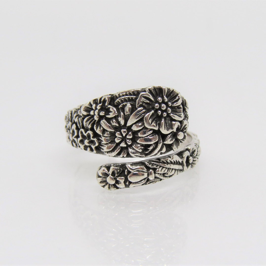 Sterling Silver Flowers Spoon Ring Size 8 - Etsy