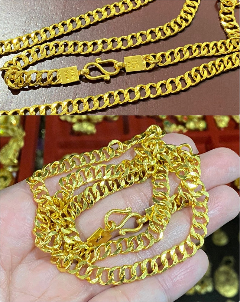 24K 980 Pure Gold Cuban Link Chain Necklace 21'' - Etsy