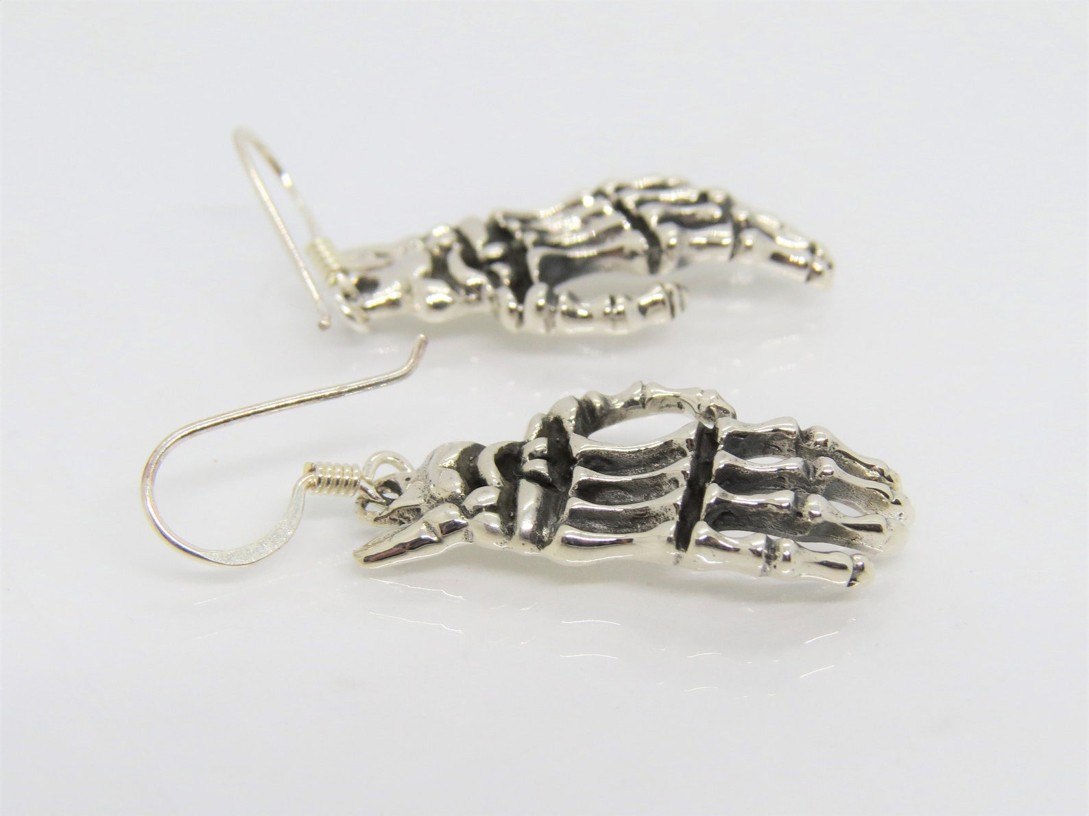 Vintage Sterling Silver Skeleton Hand Dangle Earrings - Etsy