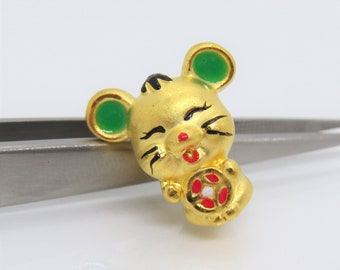 Vintage Pure 24K 9999 Gold Enamel Mouse Rat Charm Bead Pendant Make for ...
