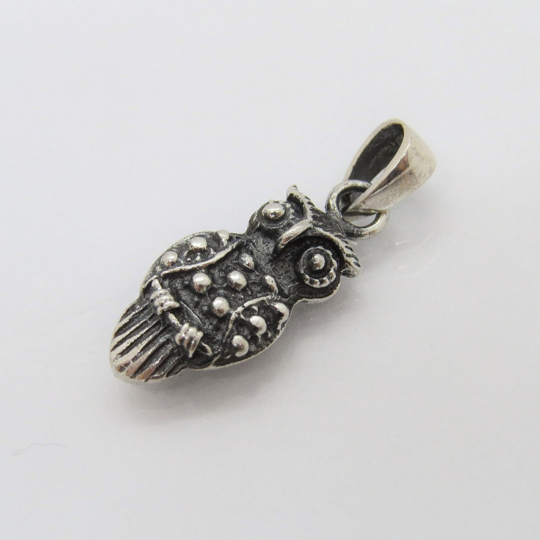Vintage Sterling Silver Owl Charm Pendant - Etsy