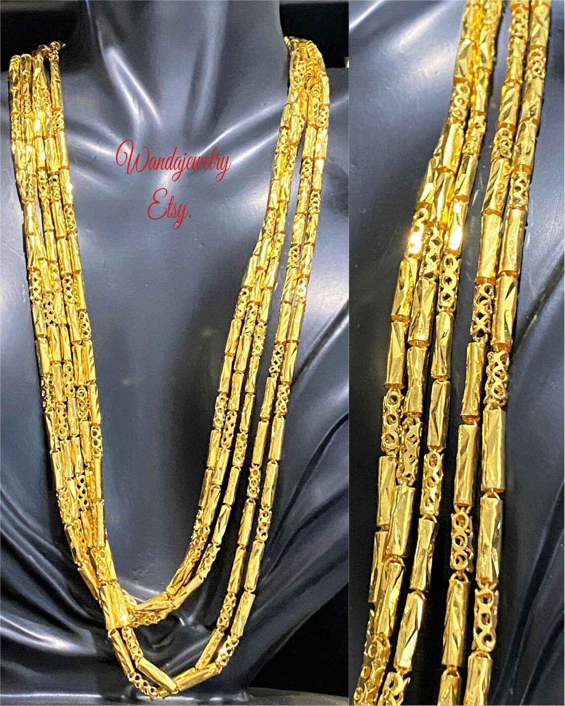 Vintage 24K 980 Gold Bamboo Link Chain Necklace 17 - Etsy