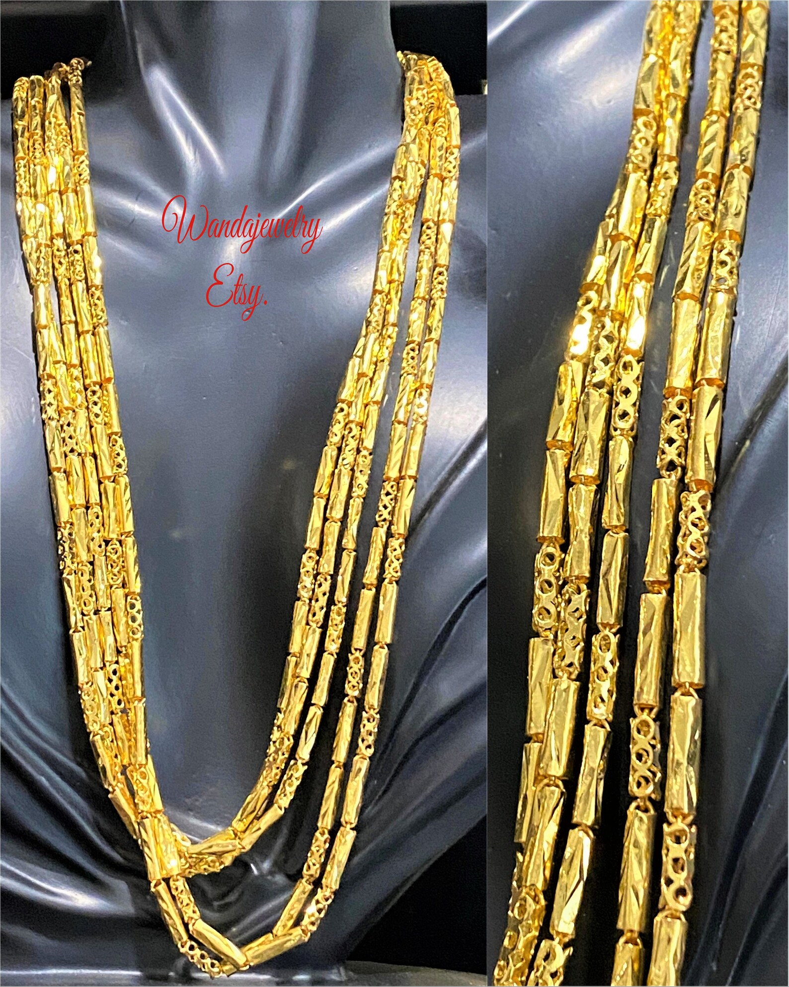 Vintage 24K 980 Gold Bamboo Link Chain Necklace. - Etsy