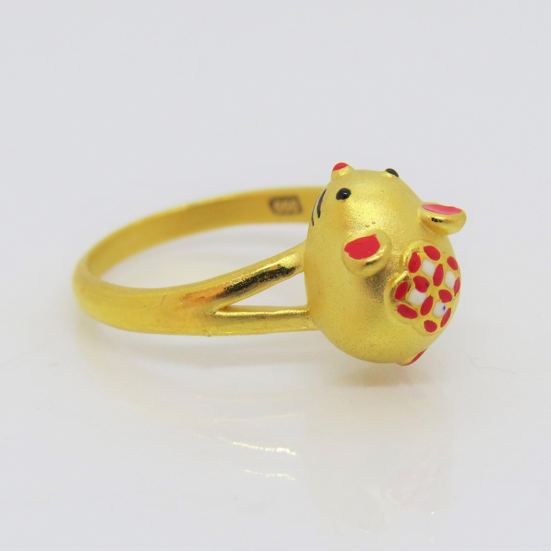 Vintage 24K 999 Gold 3D Red Enamel Rat Ring Size 6,7 - Etsy