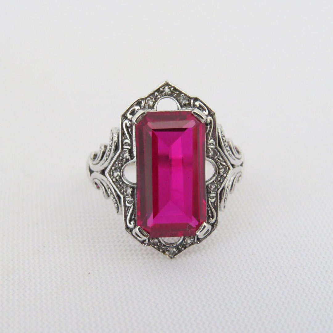 Vintage Sterling Silver White Topaz & Ruby Ring Size 8 - Etsy