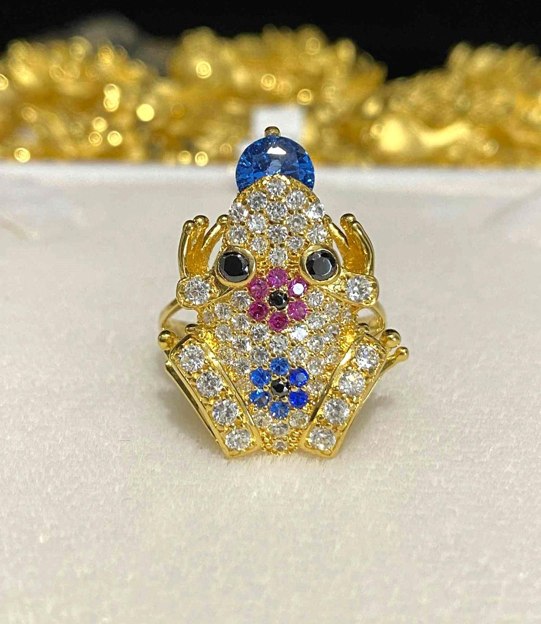 Vintage 15K Gold Frog Ring: Sapphire, Ruby, Topaz, Size 7 3/4. - Etsy