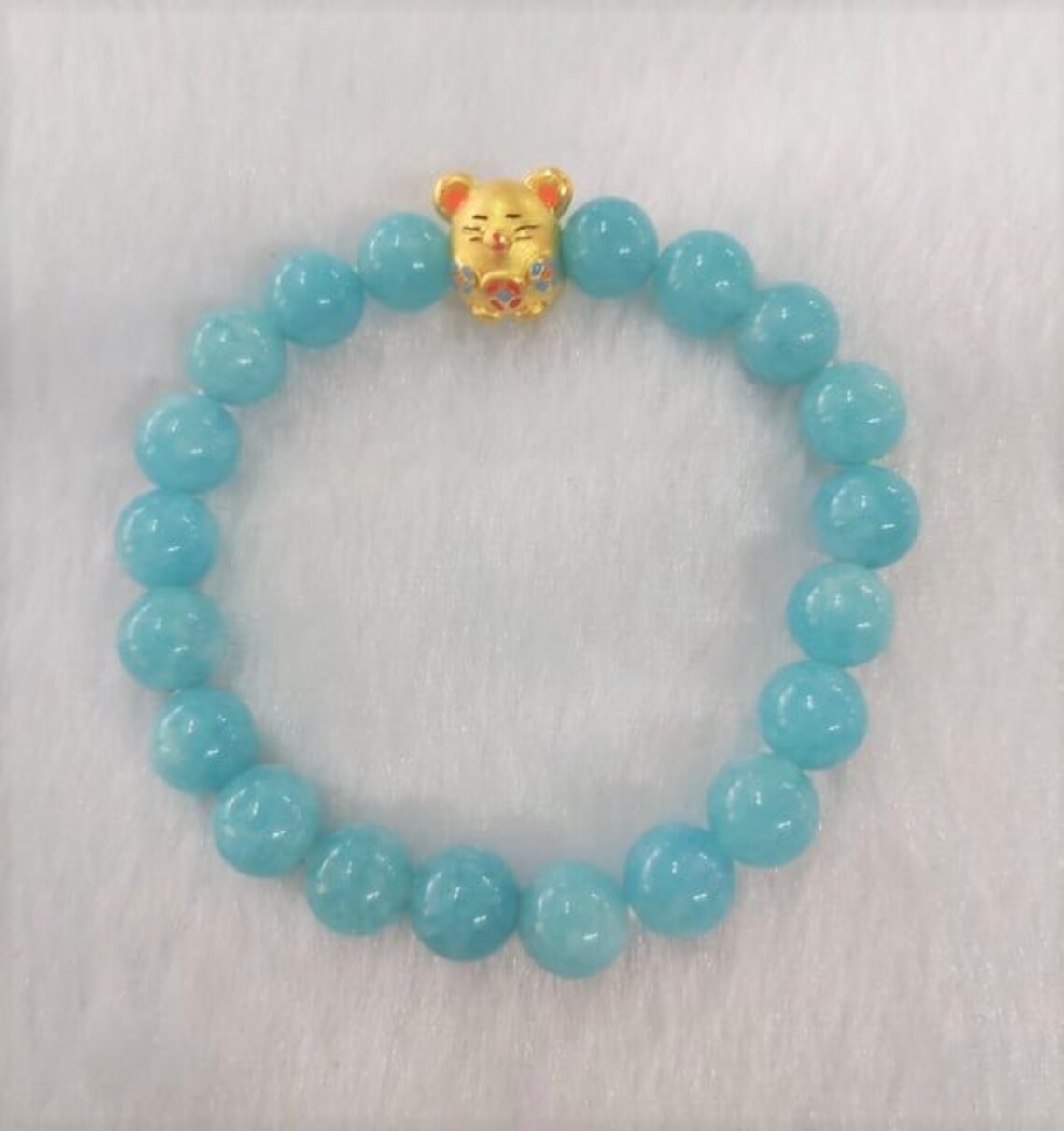 Vintage 24K 9999 Yellow Gold Enamel Cat With Blue Aquamarine | Etsy