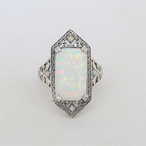 Vintage Sterling Silver Fire Opal & White Topaz Halo Ring Size - Etsy