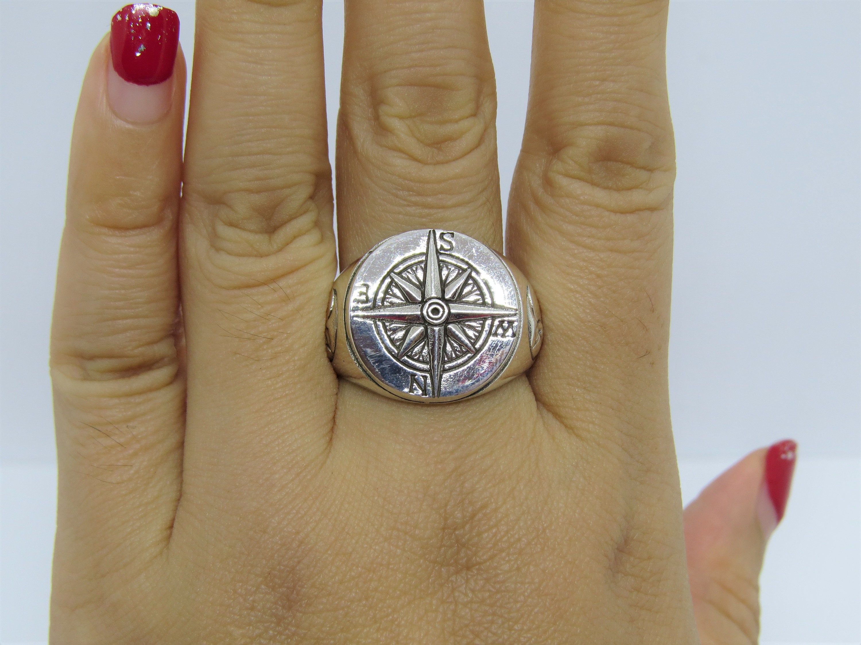 Vintage Sterling Silver Compass Men's Ring Size 10 | Etsy