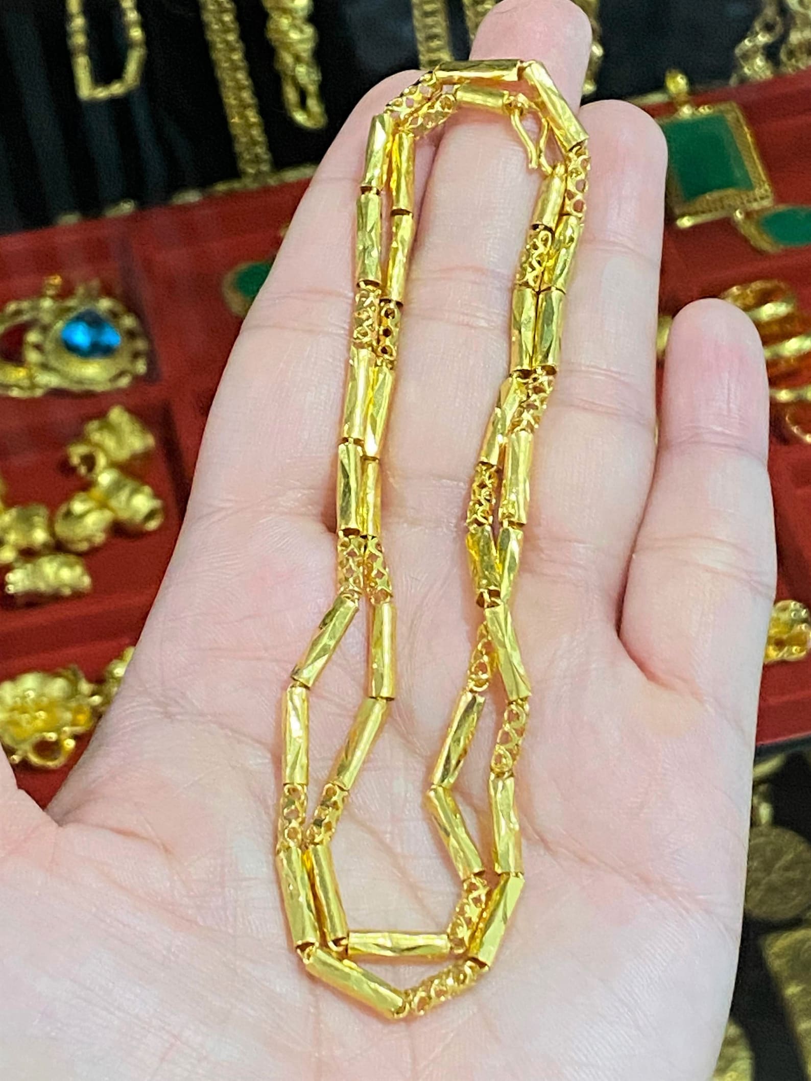 Vintage 24K 980 Gold Bamboo Link Chain Necklace. - Etsy