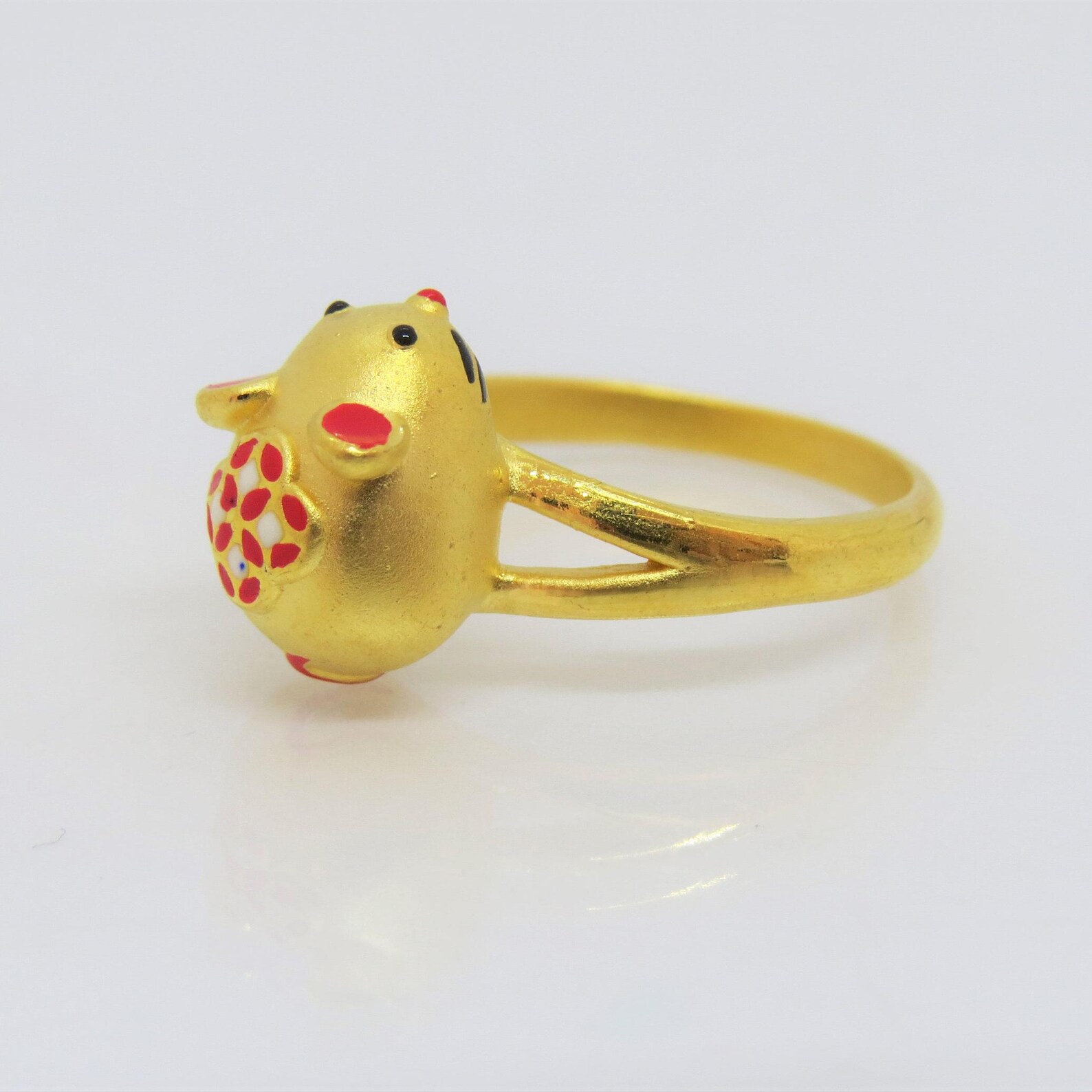 Vintage 24K 999 Gold 3D Red Enamel Rat Ring Size 6,7 - Etsy