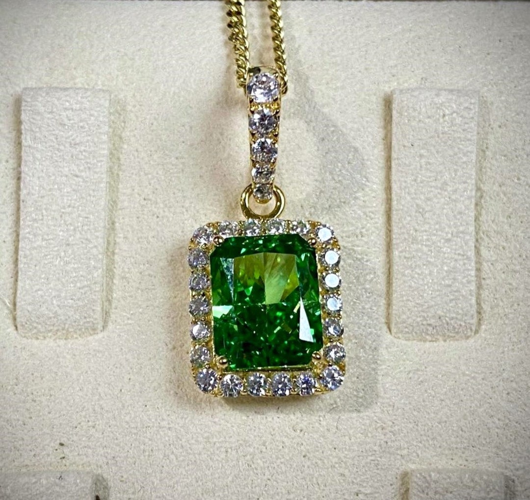 Vintage 15K 610 Solid Gold Green Tourmaline & White Topaz Rectangular ...