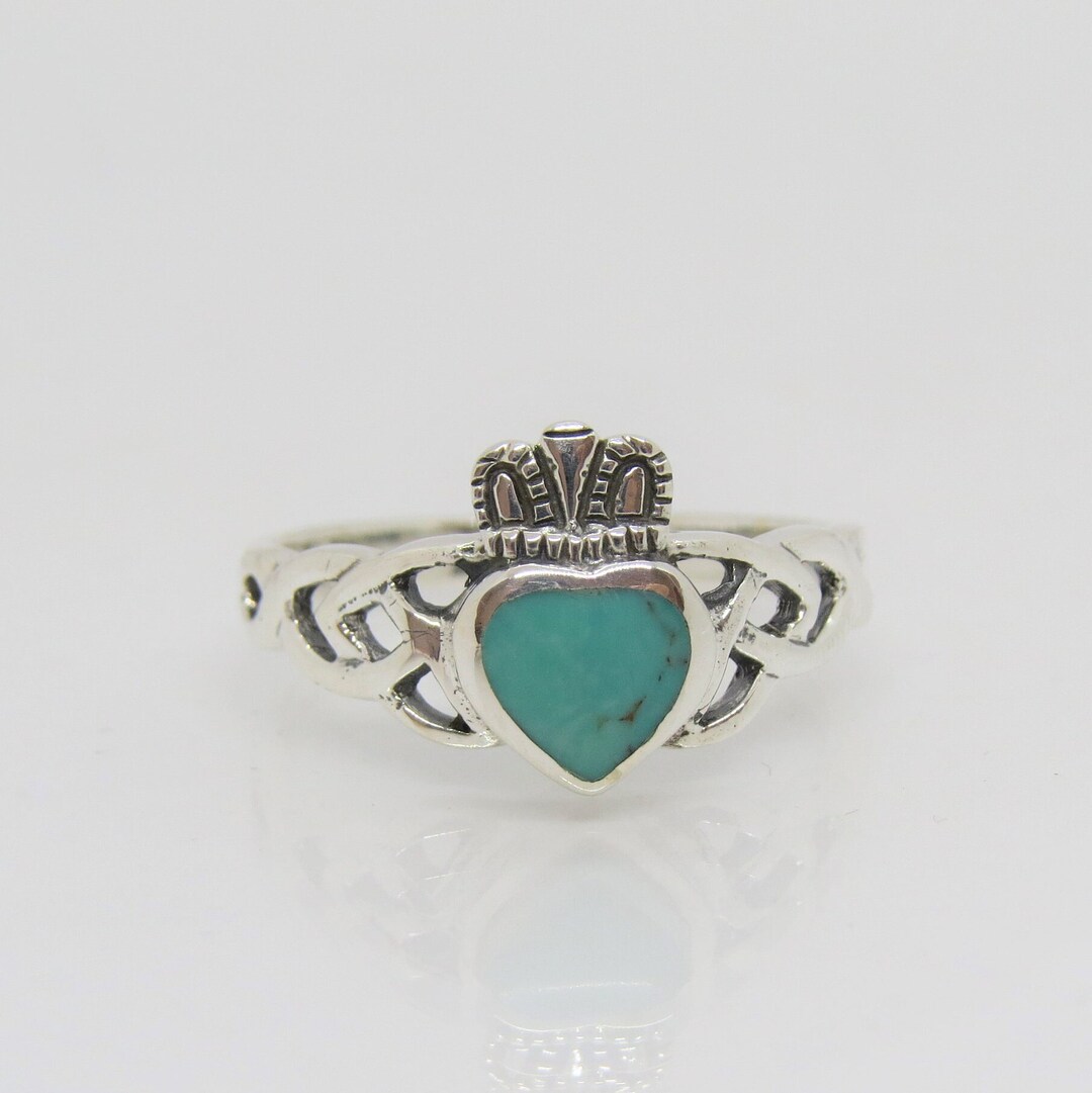 Vintage Claddagh Sterling Silver Turquoise Ring Size 8 - Etsy