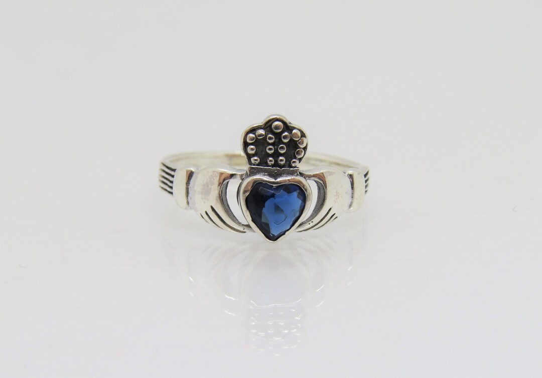 Vintage Claddagh Sterling Silver Blue Sapphire Ring Size 7 - Etsy