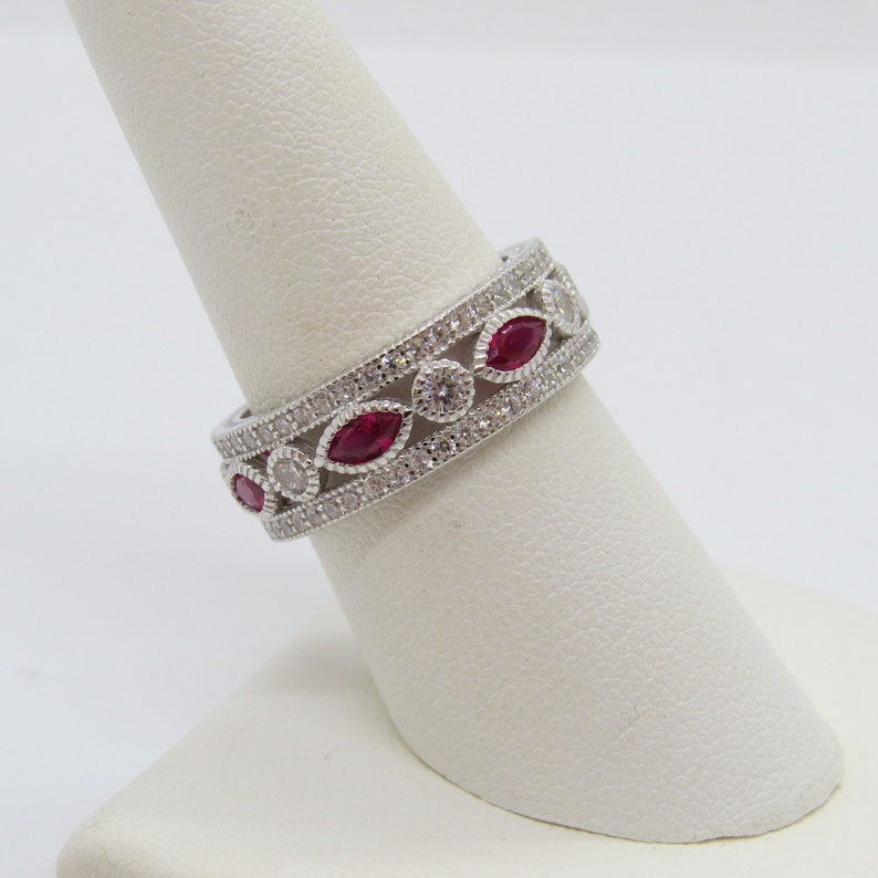 Vintage Sterling Silver Ruby & White Topaz Band Ring Size 8 - Etsy