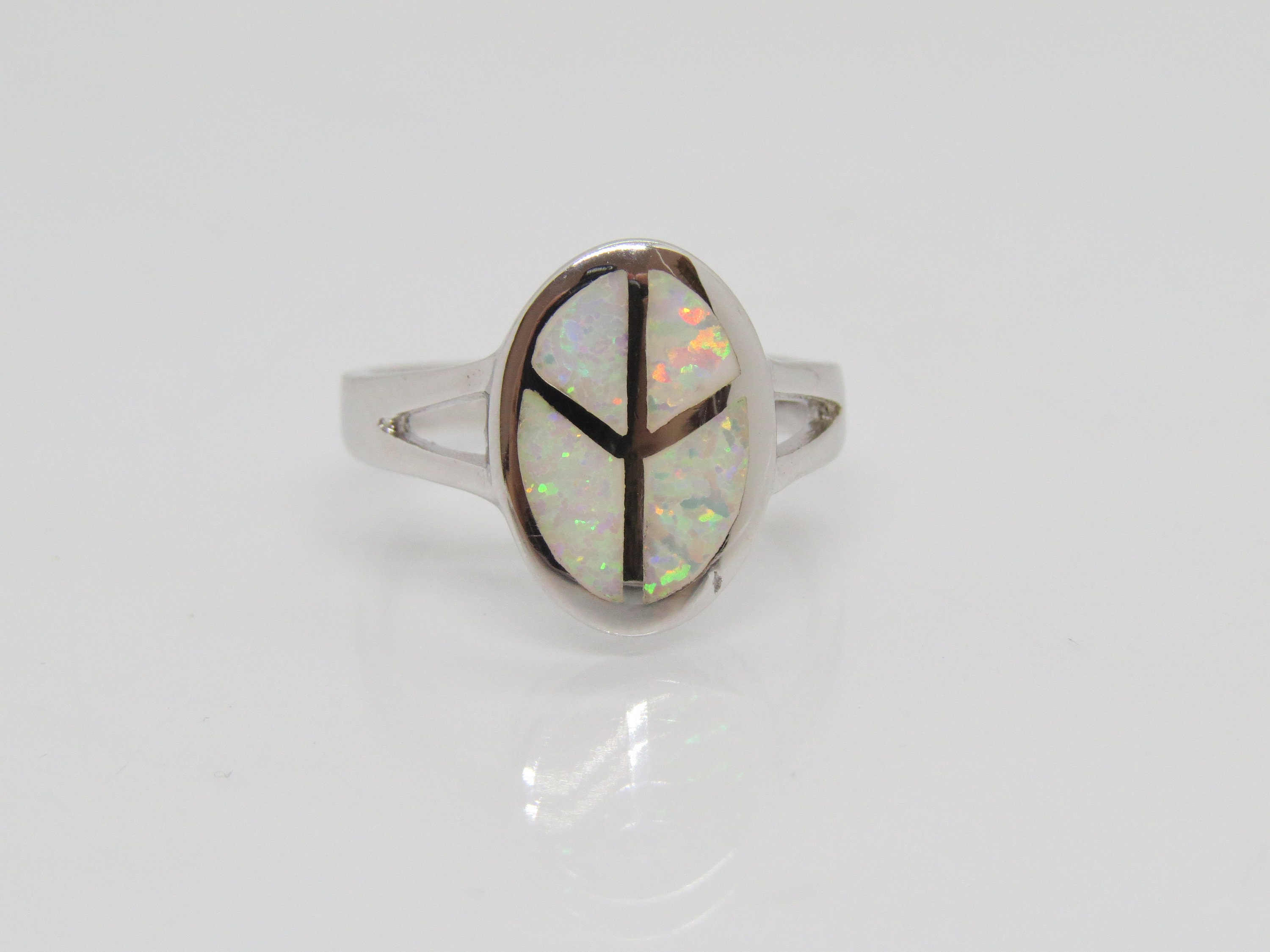 Vintage Sterling Silver White Opal Peace Sign Ring Size 8 | Etsy