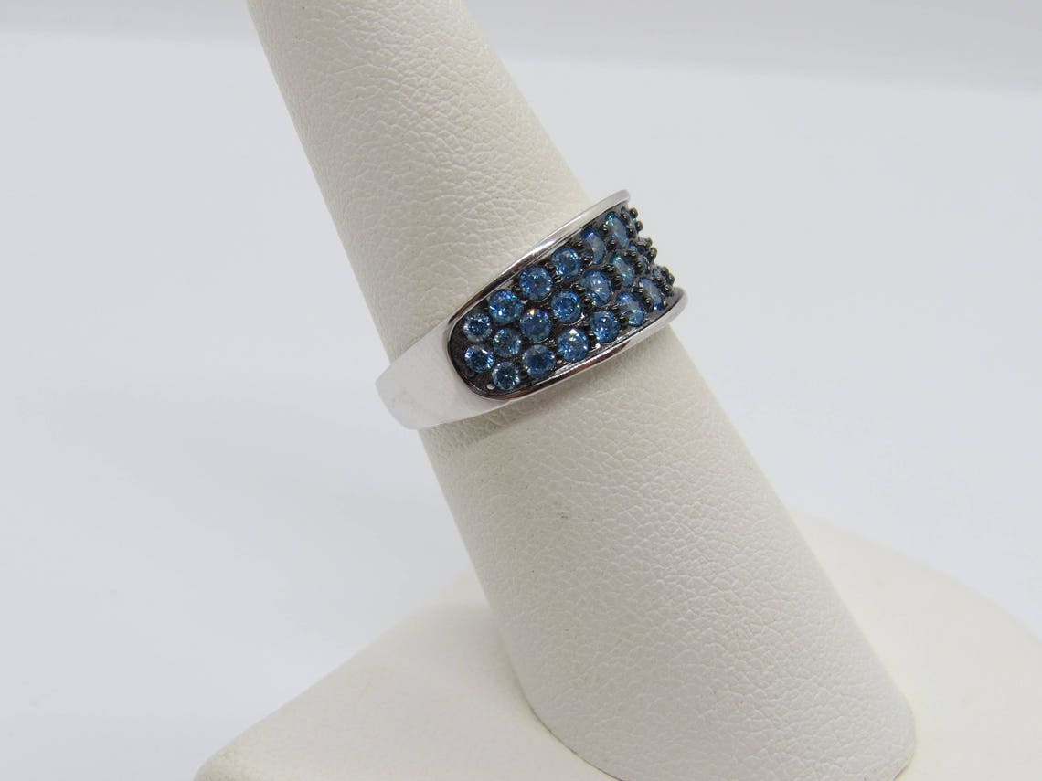 Vintage Sterling Silver Three Row Blue Topaz Band Ring Size 8 | Etsy
