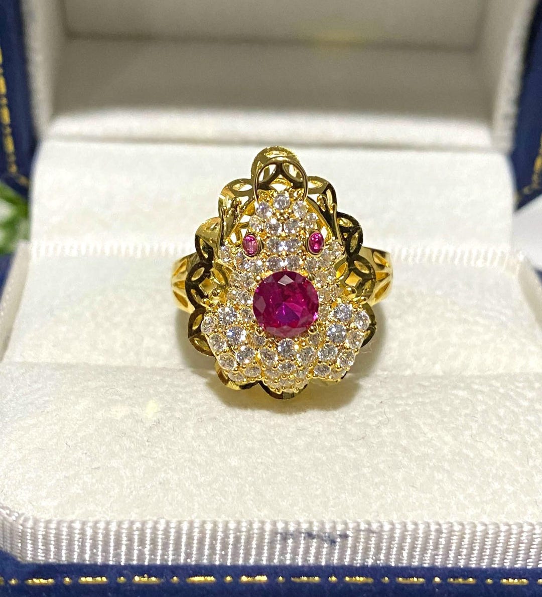 Vintage 15K Solid Gold Ruby & White Topaz Frog Ring - Size 7 - Etsy