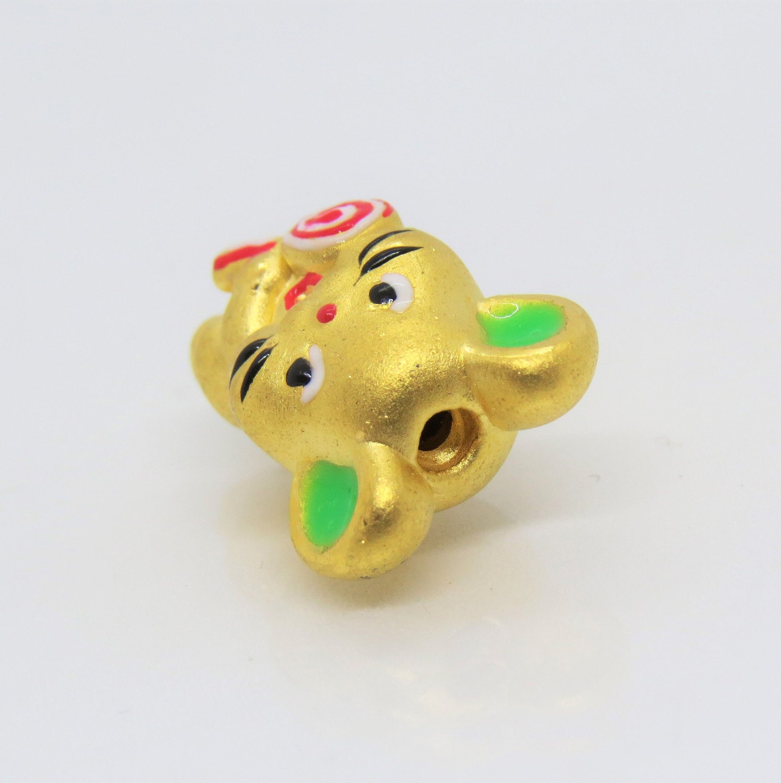 Vintage Pure 24K 9999 Gold Enamel Mouse Rat Charm Bead Pendant Make for ...