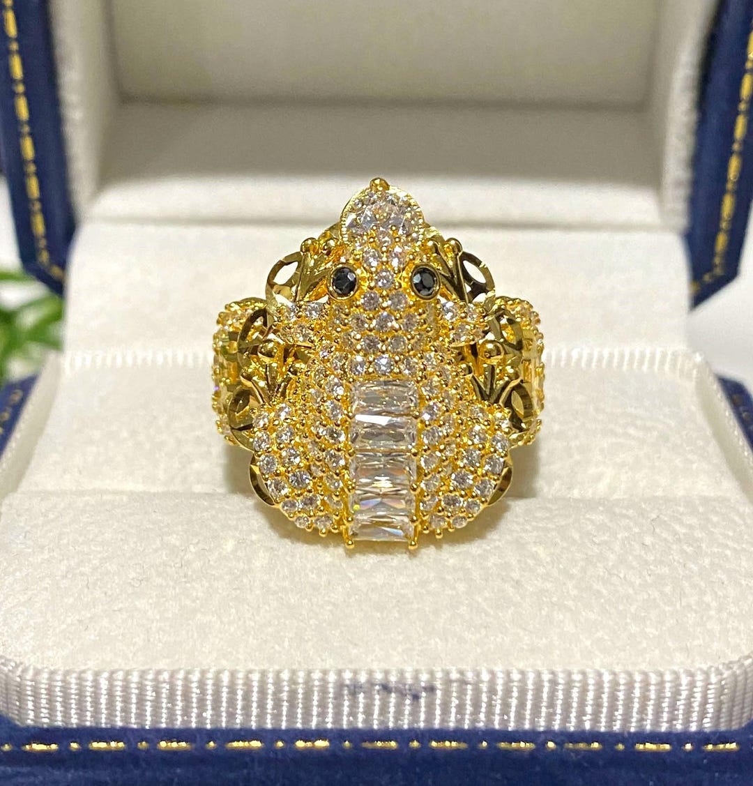 Vintage 15K Gold Frog Ring White Topaz & Black Sapphire Eyes, Size 8 - Etsy