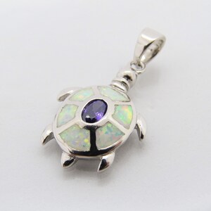 Vintage Sterling Silver Amethyst & White Opal Turtle Pendant - Etsy