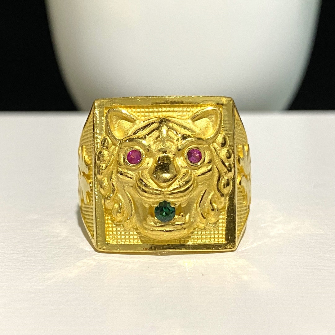 Vintage 24K 980 Pure Gold Emerald & Ruby Tiger Ring Size 10. - Etsy