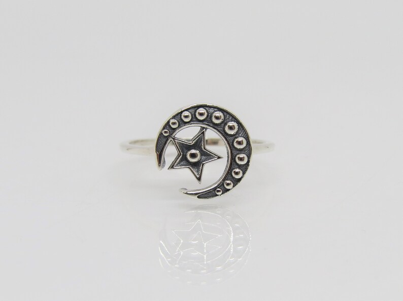 Vintage Sterling Silver Moon And Star Ring Size 7 Etsy