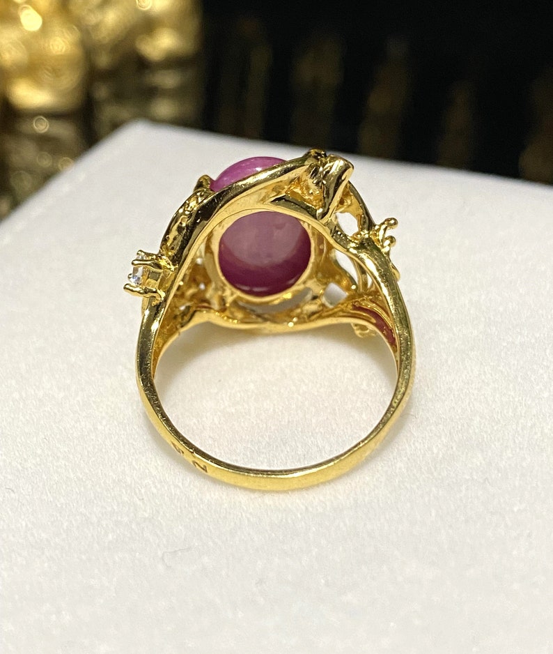 Vintage 15K 610 Solid Yellow Gold Natural Ruby & White Topaz Frog Ring ...