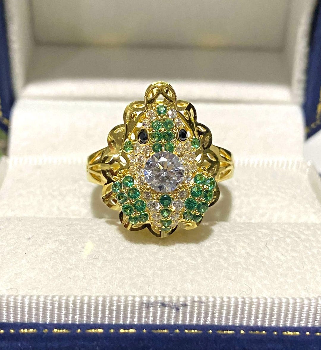 Vintage 15K Gold Frog Ring Emerald, Topaz & Sapphire Eyes - Etsy