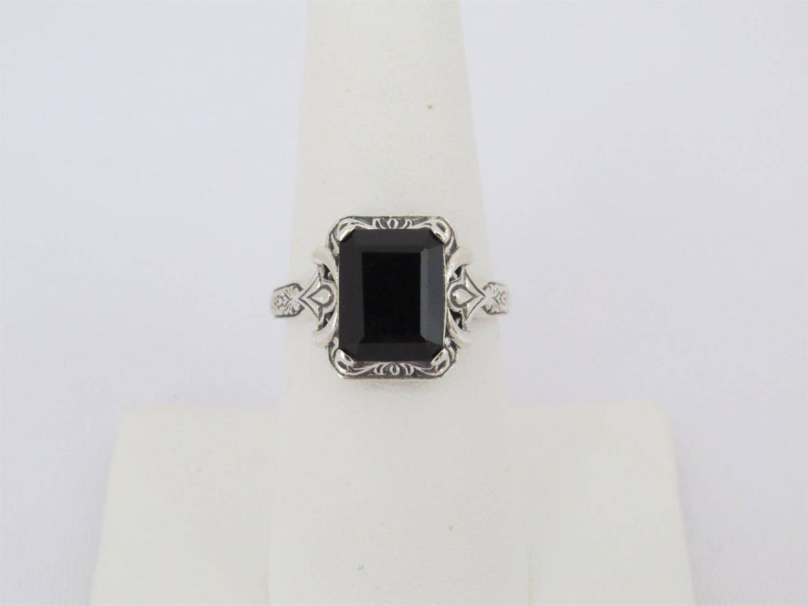 Vintage Sterling Silver Natural Black Onyx Carved Ring Size 7 - Etsy