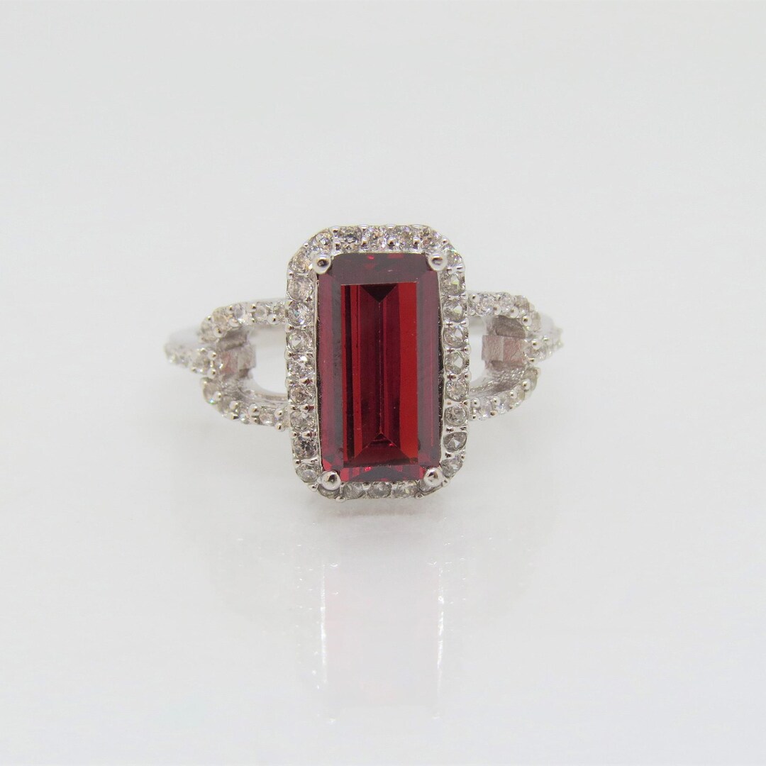 Vintage Sterling Silver Garnet & White Topaz Ring Size 10 - Etsy