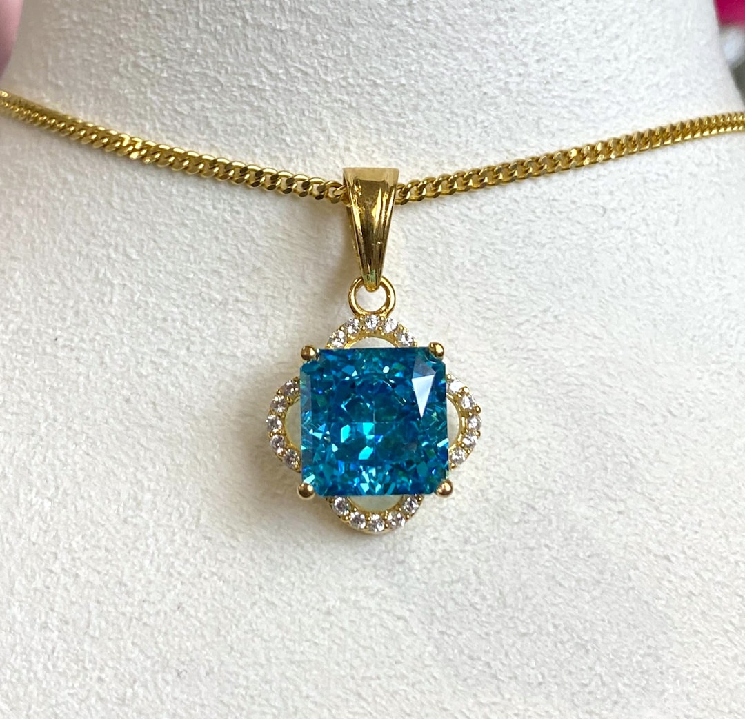 Vintage 15K 610 Solid Gold Blue Tourmaline & White Topaz Pendant. - Etsy