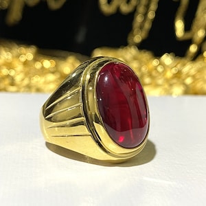 Vintage 15K Gold Ruby Cabochon Men's Ring Size 8 - Etsy