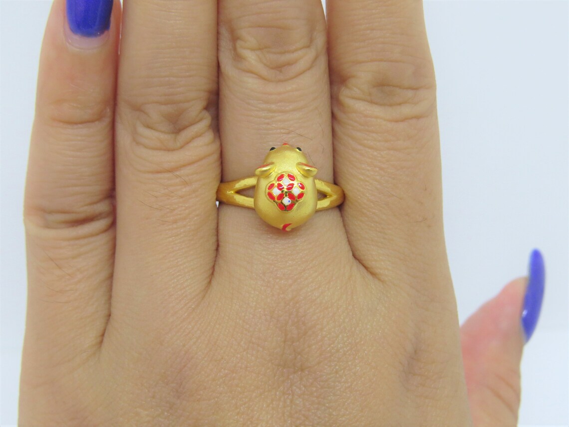 Vintage 24K 999 Gold 3D Red Enamel Rat Ring Size 6,7 - Etsy