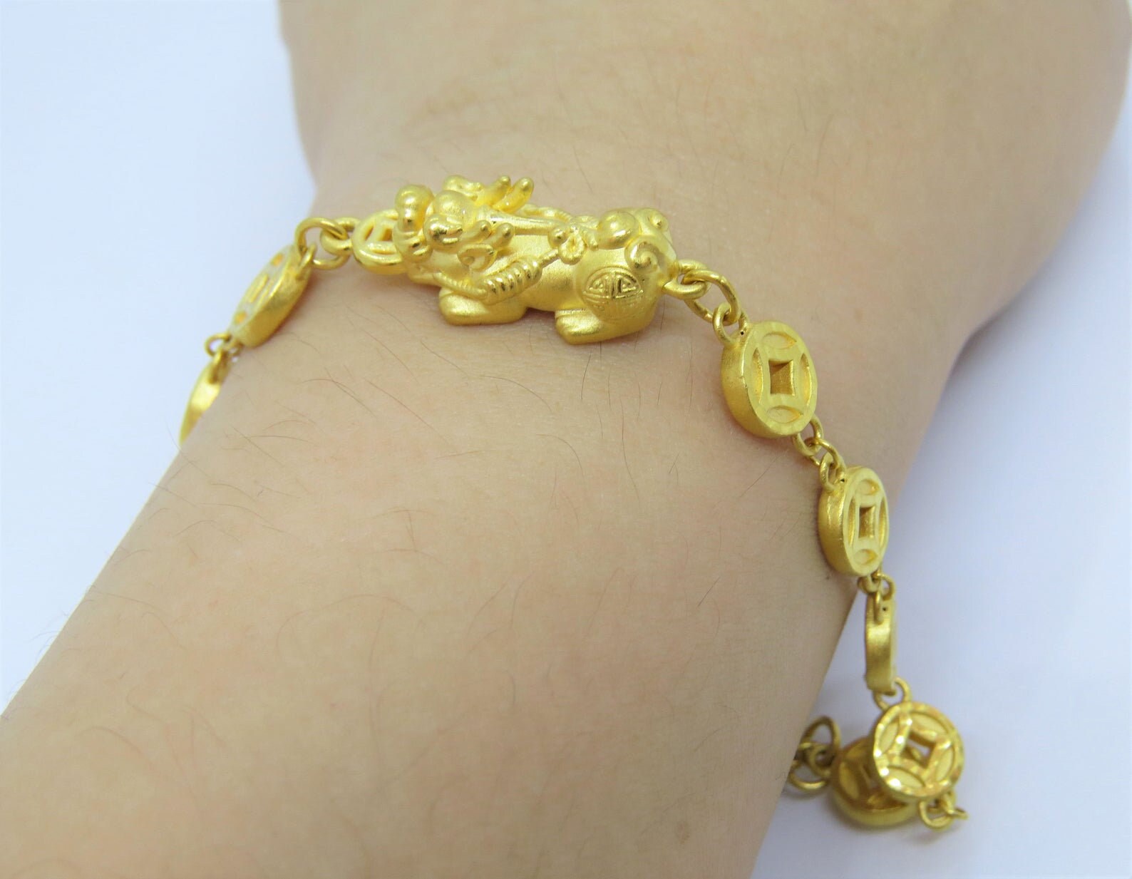 24K 999 Pure Gold 3D Pixiu With Money Coin Link Chain Vintage - Etsy