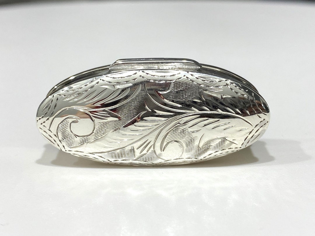Vintage Sterling Silver Carved Oval Pill Box. - Etsy