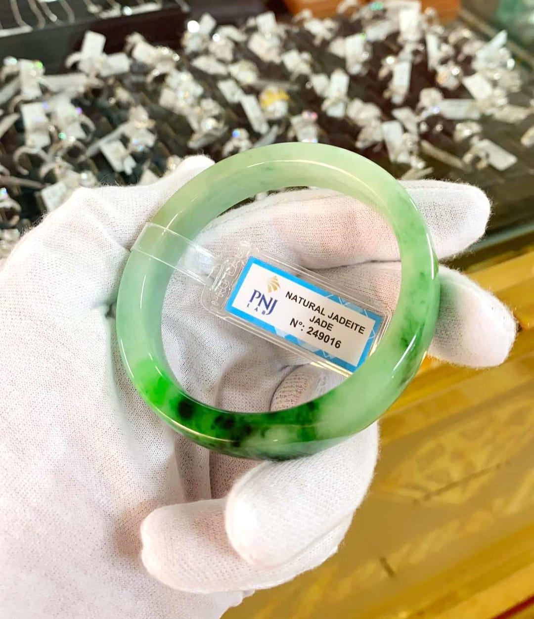 Vintage Translucent Natural Green, Black Jadeite Jade Bangle Bracelet ...
