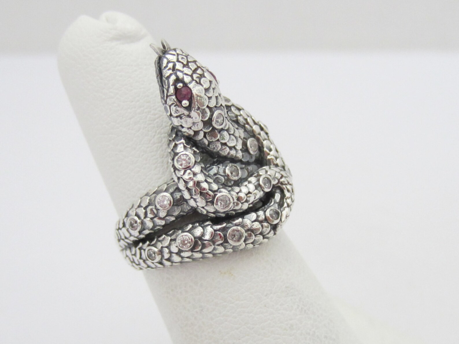 Vintage Sterling Silver White Topaz & Ruby Eyes Snake Ring - Etsy