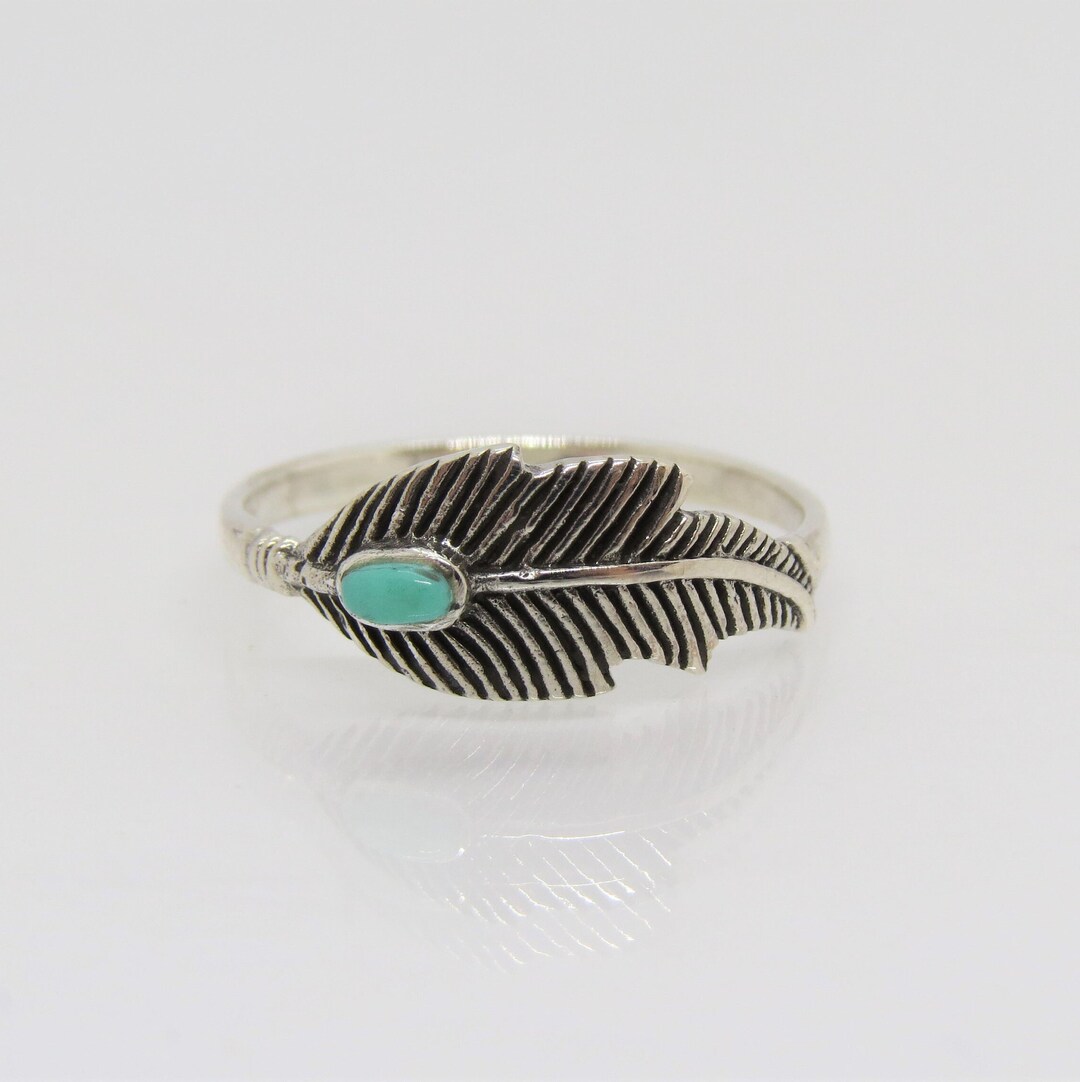 Vintage Sterling Silver Turquoise Feather Ring Size 7 - Etsy