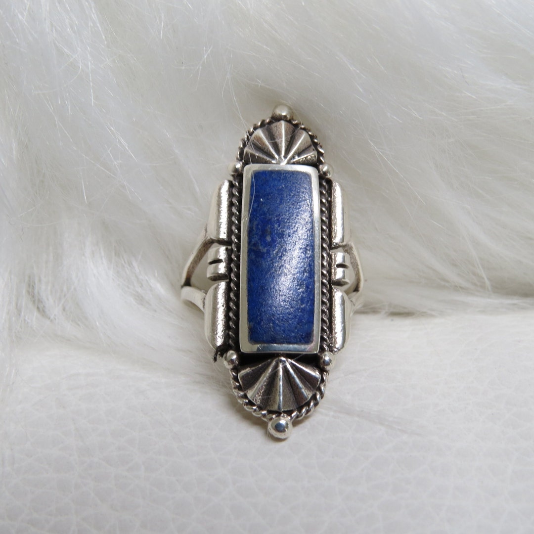 Sterling Silver Lapis Lazuli Long Ring. - Etsy