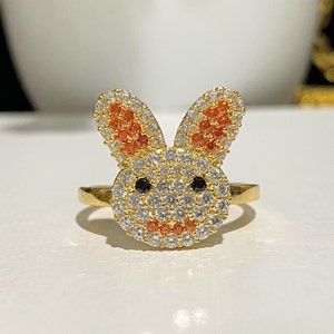 Vintage 18K Solid Gold Bunny Rabbit Orange Opal, Black Sapphire & White ...