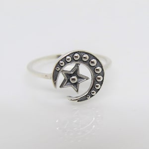 Vintage Sterling Silver Moon & Star Ring Size 7 - Etsy