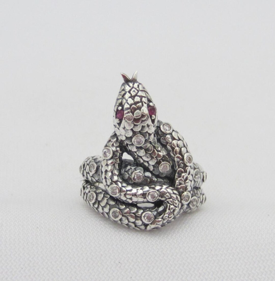 Vintage Sterling Silver White Topaz & Ruby Eyes Snake Ring Size 7 - Etsy