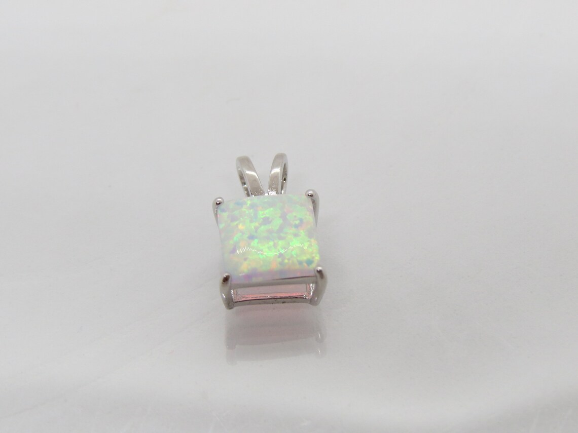 Vintage Sterling Silver Square Cut White Opal Charm Pendant - Etsy