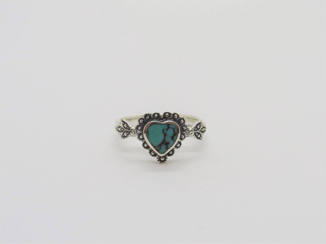 Vintage Sterling Silver Turquoise Heart Ring Size 8 | Etsy