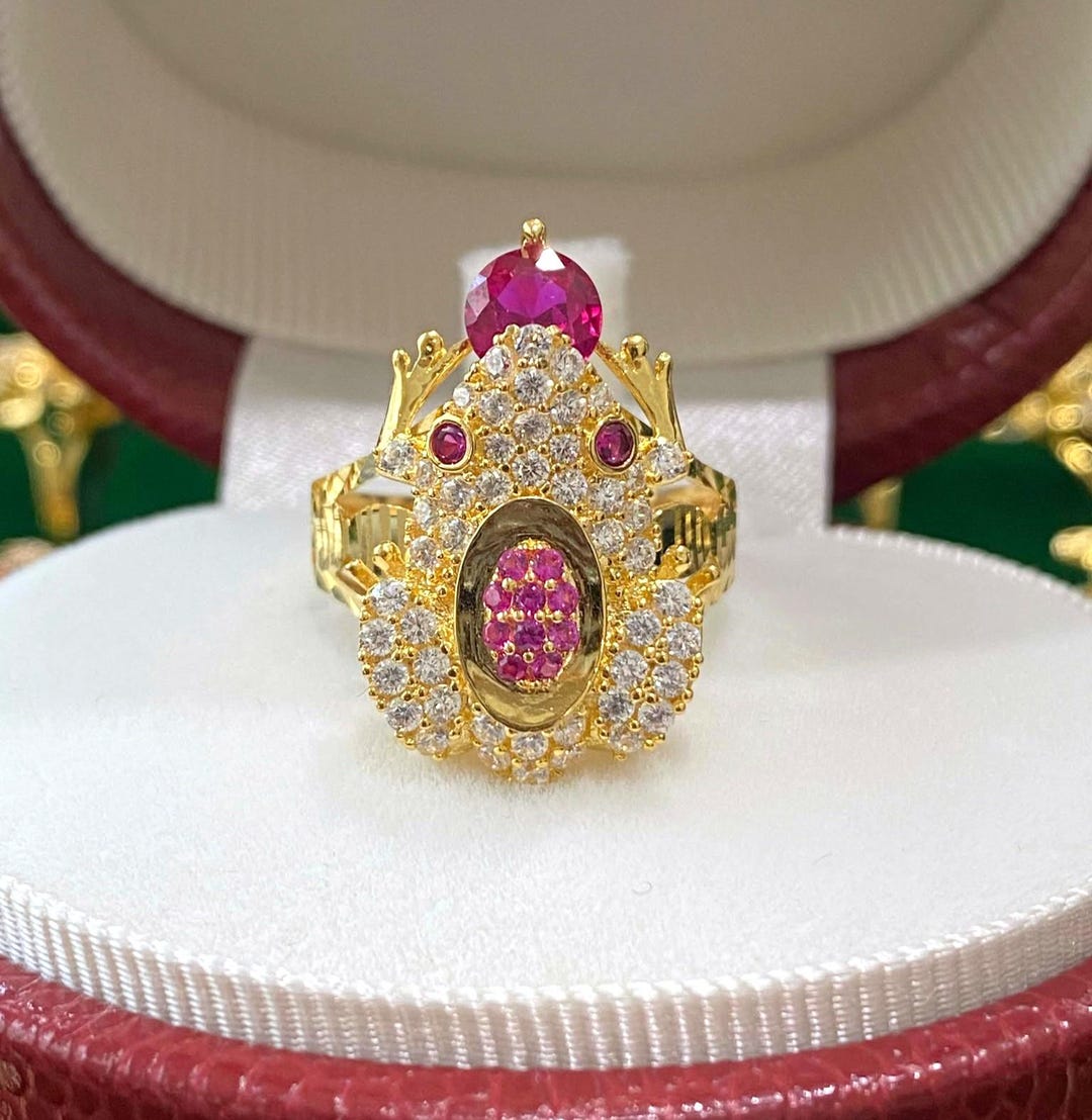 Vintage 15K Solid Gold Ruby & White Topaz Frog Ring - Size 6.5 - Etsy