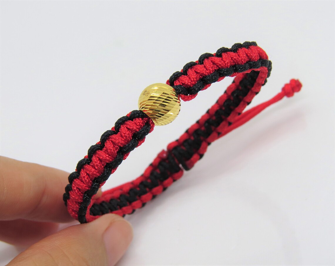 Vintage 24K 9999 Yellow Gold Diamond Cut Ball With Red , Black Weave ...