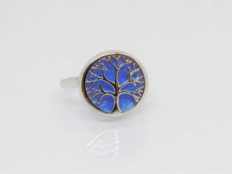 Vintage Sterling Silver Blue Opal Tree of Life Dome Ring Size | Etsy