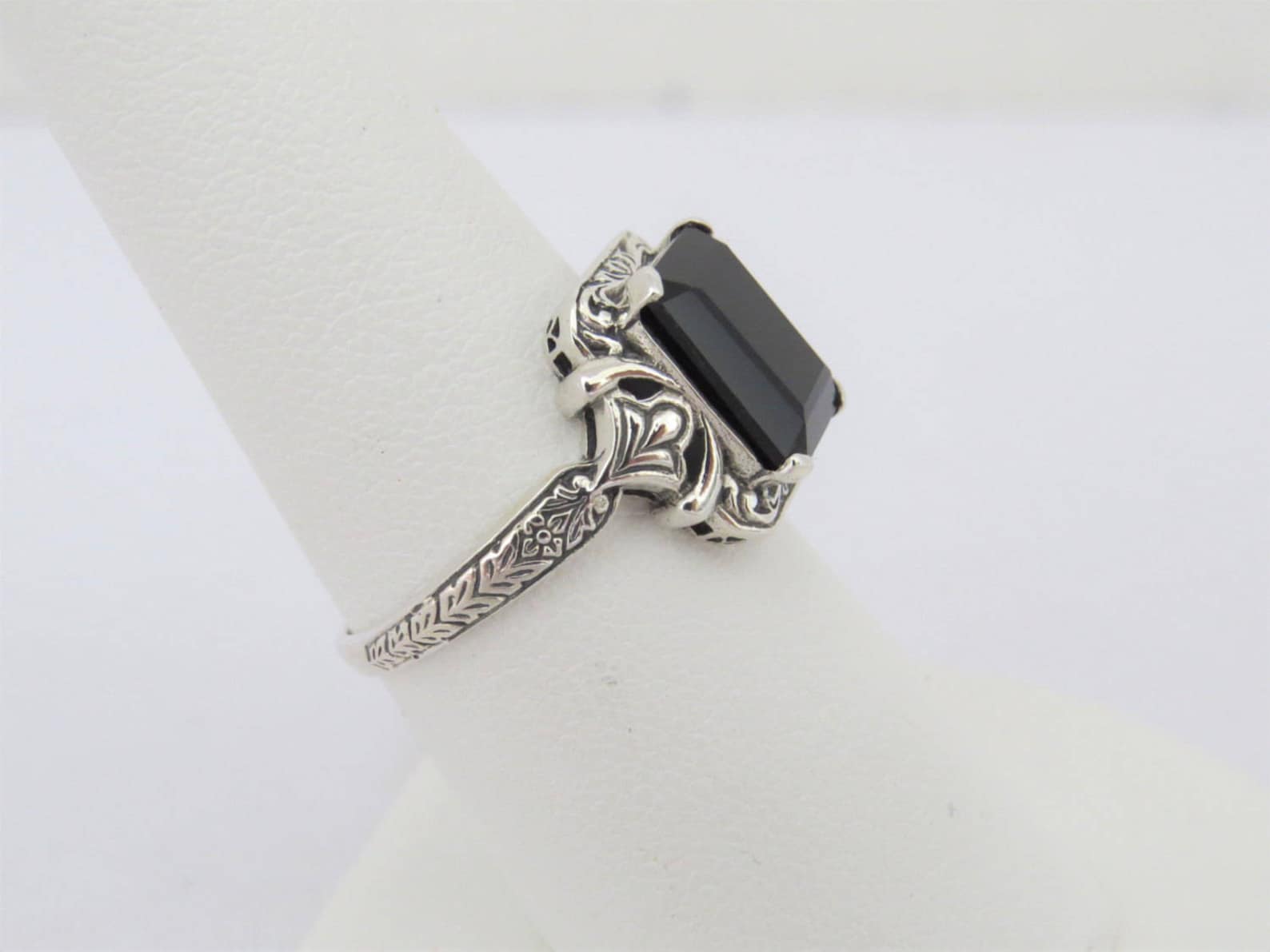 Vintage Sterling Silver Natural Black Onyx Carved Ring Size 7 - Etsy
