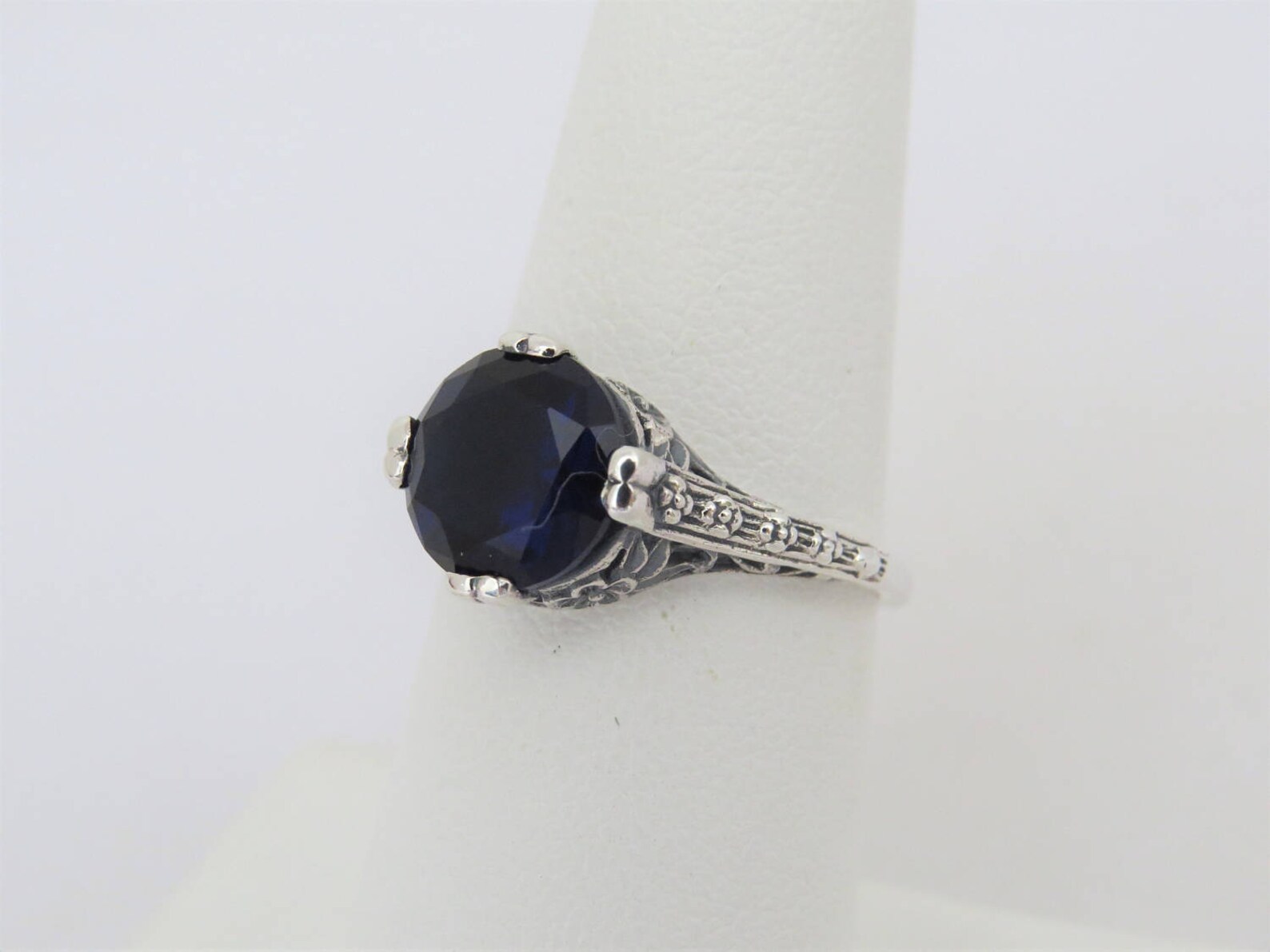 Vintage Sterling Silver Blue Sapphire Filigree Ring Size 6 - Etsy